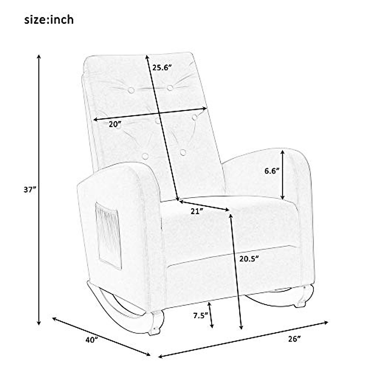 Merax Green Modern Tufted Accent Rocking Chair, Upholstered Nursery Glider Rocker with High Backrest for Baby and Kids, Set of 1
