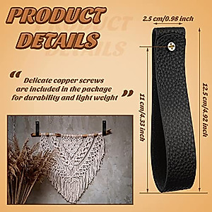 Yookeer 8 Pcs Artificial Leather Wall Hooks 1 x 4.7 Inches Wall Hanging Strap Wall Mounted Loop for Hanging Leather Strap Hangers for Bathroom Kitchen Bedroom Towel Holder Supplies (Black)