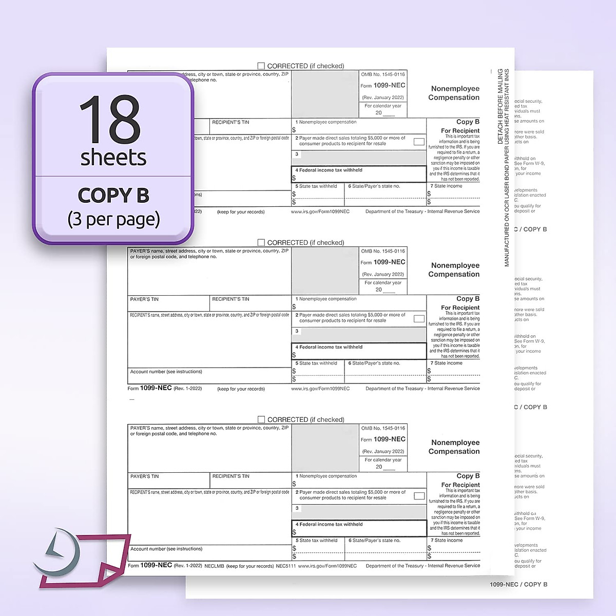 NextDayLabels - 1099-NEC Forms for 2024, 4-Part Tax Forms, Vendor Kit of 50 Laser Forms and 50 Self-Seal Envelopes, Forms Designed for QuickBooks, TFP and Other Accounting Software