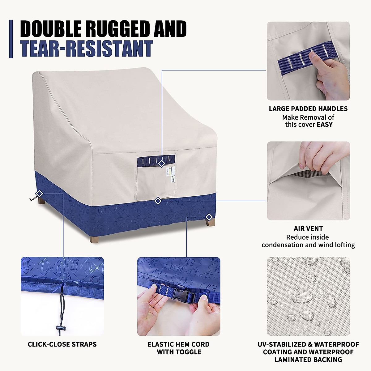 Simpelg Patio Chair Covers For Outdoor Furniture Waterproof 600D Thick Oxford Chair Covers For Outdoor Furniture, Outdoor Patio Covers 34"W x 39"D x34"H (2 Pack-Navy-Large)