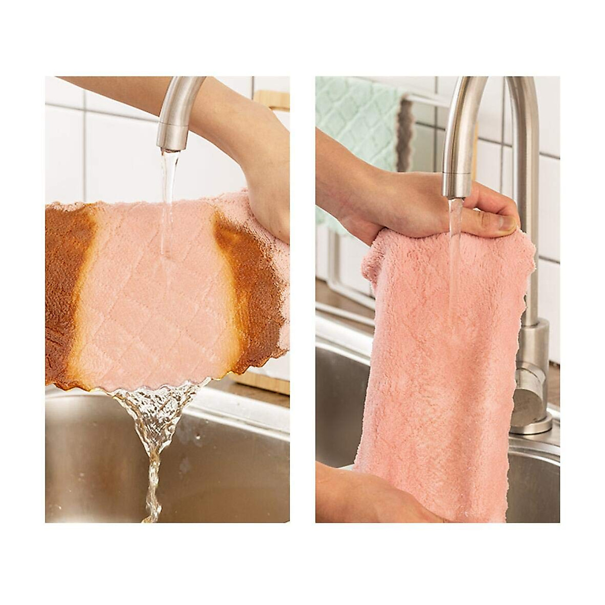 Uprola Direct 4PCS Dish Cloths, Premium Super Absorbent Coral Fleece Thickening Kitchen Tea Towels, Machine Washable Fast Drying