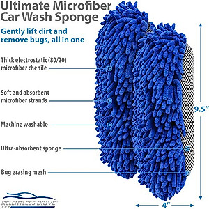 Relentless Drive Car Wash Sponges (2 Pack) – Microfiber Sponge, Ultra Soft, Lint and Scratch-Free, Premium Chenille Microfiber, Sponges for Washing Car, Truck, SUV, RV, Boat, and Motorcycle