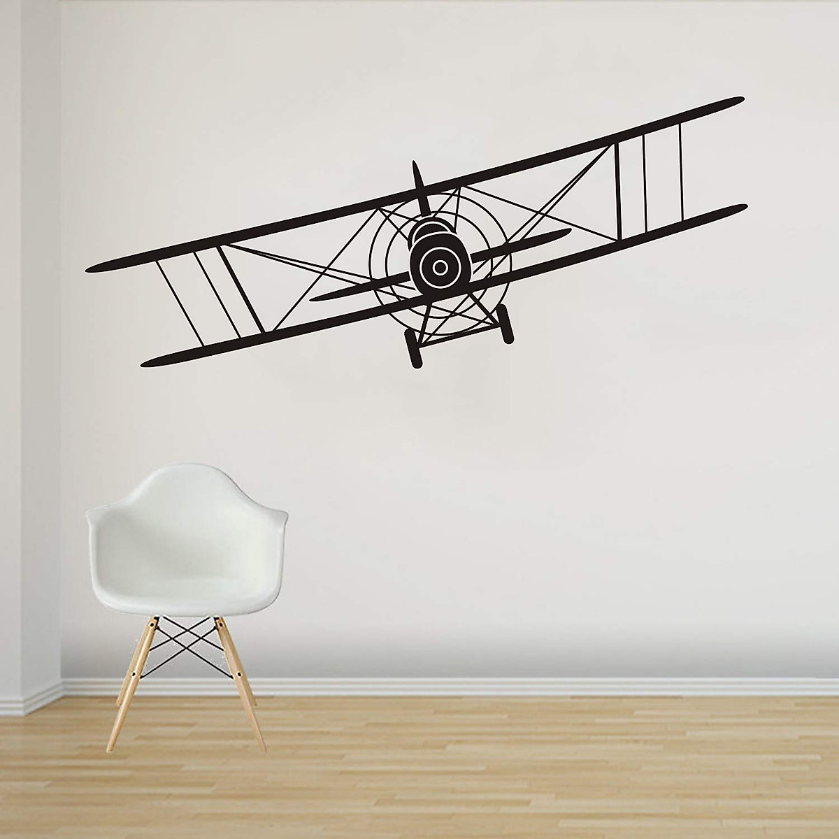 Makeyes Biplane Airplane Wall Decal Vinyl Sticker Decor for Kids Boys Nursery Living Room Design Bedroom Decoration DIY YMX53 (Black, 57X23CM)