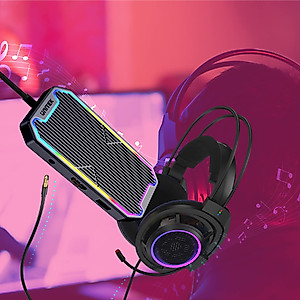 Unitek D1029A - uHUB S7+ 7-in-1 USB-C Hub with 10Gbps Data, HDMI and PD 100W / HDMI 2.0, USB 3.2 Gen 2 / Active/USB-C / 2X USB-A Port / 2X USB-C Port/Mini Jack 3.5 mm/RGB LED Lights