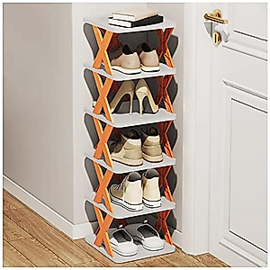 A.B Crew 6-Tier Shoe Rack, Stackable Shoe Storage Organizer for Entryway Bedroom Space-Saving Shoe Rack Shoe Slots Organizer Shelf Small Shoe Tower Rack for Hallway Walkway Balcony Orange