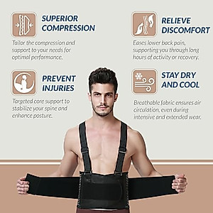 NeoTech Care Adjustable Back Brace Lumbar Support Belt with Suspenders, Charcoal Color, Size XL