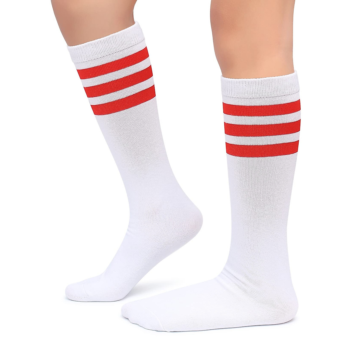 Henwarry Kids Toddler Soccer Socks Classical Stripes Cotton Soft Over the Calf Tube Socks for Boys Girls (A05-Red/White)