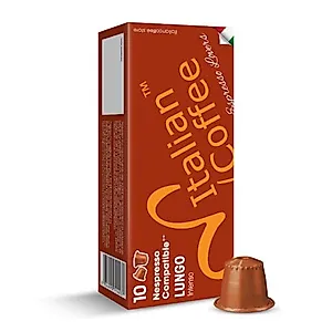 DELICITALY Pure Italian Food Italian Coffee pods compatible with Nespresso Original machines, Italian Expresso capsules (100 Lungo regular pods, 100 Count (Pack of 1))