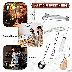 20 Pieces Cheese Butter Knife Set Charcuterie Board Accessories Spreader Slicer Knife Stainless Steel Blade with Porcelain Wooden Handles Mini Serving Tongs Spoons Forks for Christmas (Chic Style)