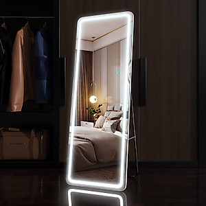 EDTEMI Full Length Mirror, 63"x20", LED Stand Up Body Mirror for Bedroom, Wall Mounted with Dimming & 3 Color Modes (White)