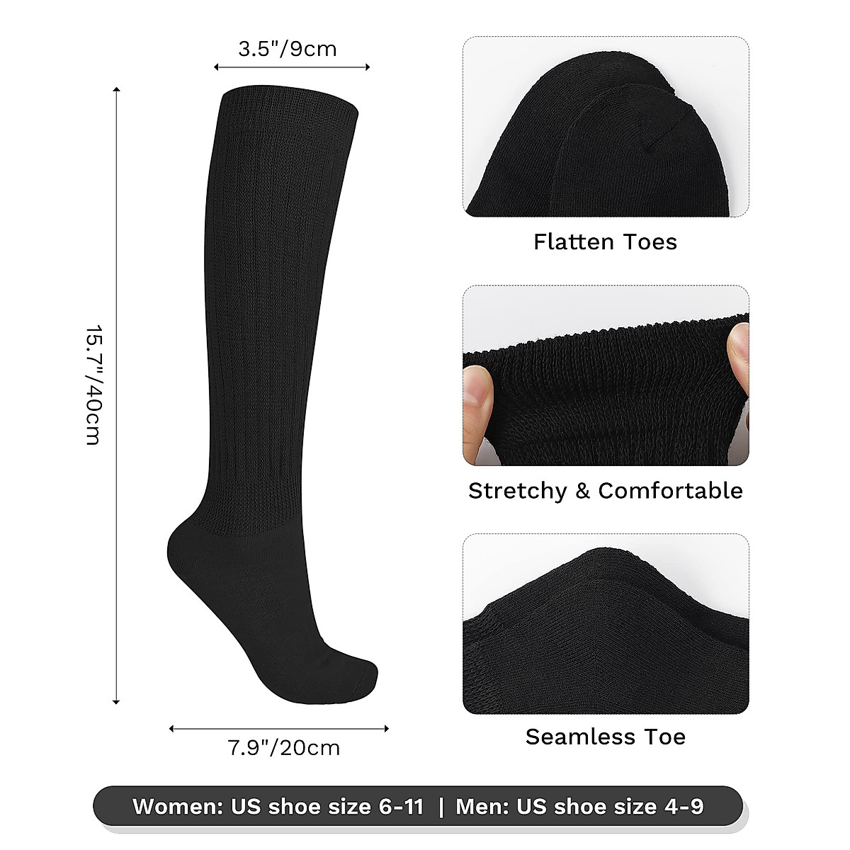 JOCMIC Slouch Socks for Woman 3 Pairs Women Scrunch Socks Extra Long Knee High Slouchy Socks Size 6-11 black+dark blue+dark grey