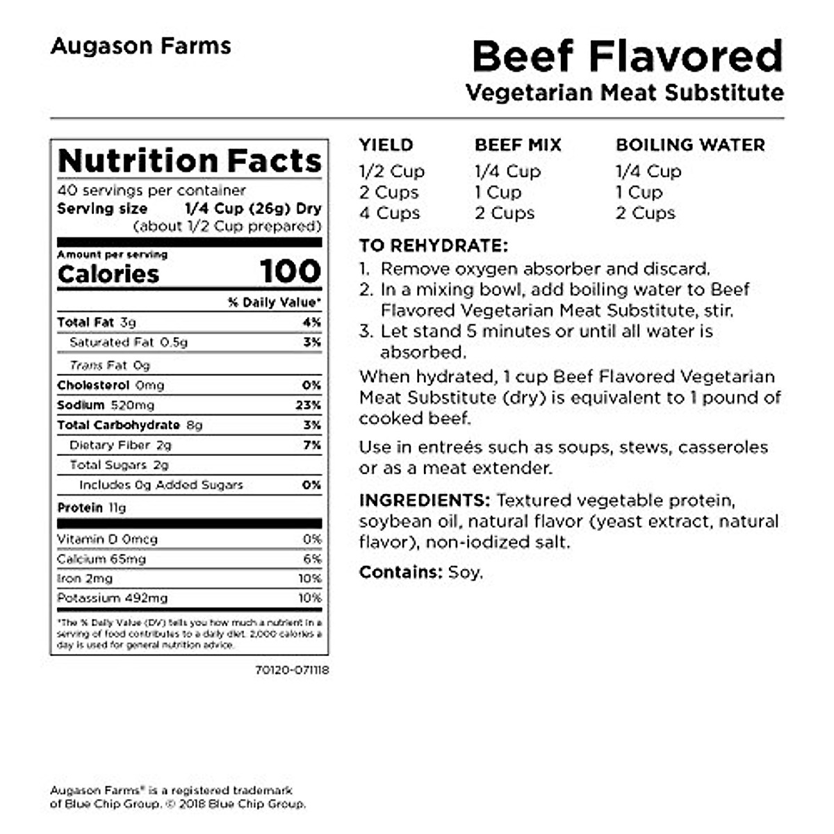 Augason Farms Beef Flavored Vegetarian Meat Substitute 2 Lbs 5 OZ No. 10 Can