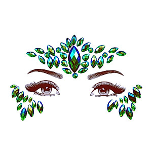 Green Face Jewels Stick On Halloween Face Gems Sticker for Makeup Face Rhinestones Self Adhesive Face Glitter Face Jewelry Festival Party DIY Eye Tattoo Stickers Halloween Makeup (Emerald Ab/SR17)