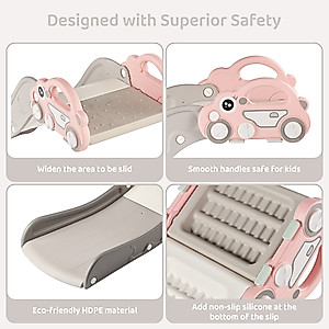 Toddler Indoor Sofa Slide – Stair Slide Attachment for Bed, Nugget Couch & Playgrounds, Car Shape - Pink