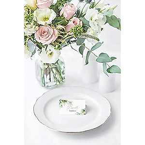 Wedding Place Cards Table, 50 Pack, 2 x 3.5 inch, Gold & Greenery Place Cards for Weddings, Premium Eucalyptus Wedding Name Place Cards for Table Setting, Easy Folding Matte Finish Placecards Wedding