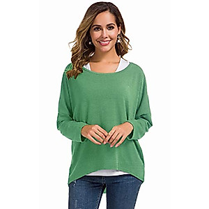 UGET Women's Oversized Baggy Off Shoulder Long Batwing Sleeve Loose Fitting Pullover Casual Comfy Fall T-Shirt Sweaters Tops XX-Large Light Green X-Large Light Green