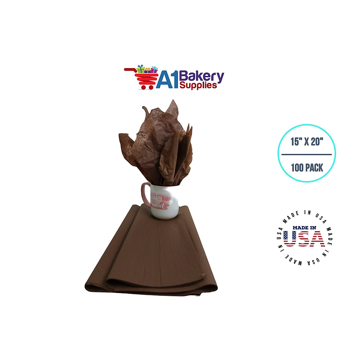 A1 Bakery Supplies Chocolate Tissue Paper 15 x 20 inches 100pk Premium quality tissue paper MADE IN USA