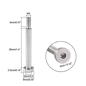 uxcell 5pcs 304 Stainless Steel Hex Socket Shoulder Bolt 5mm Shoulder Dia 35mm Shoulder Length M4 Thread