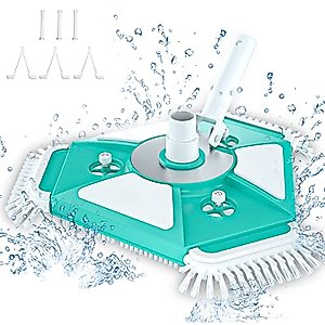 POOLKEY Upgraded Heavy Duty Pool Vacuum Head, Deluxe 15'' Triangular Shape with 18 Bottom & Corner Brushes, Wheels, 360° Rotatable Pole Connector Pool Vacuum Head for Above Ground Pool Inground Pools