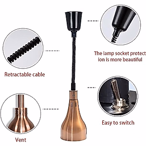 Food Heating Lamp Food Warming Lamp Heat Lamp for Food, Food Warmer Lamp Hanging Telescopic Heating Lamps for Buffet Kitchen Restaurant Adjustable Height,