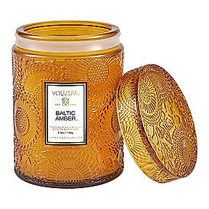 Voluspa Baltic Amber Candle | Small Glass Jar with Matching Glass Lid | 5.5 Oz | All Natural Wicks and Coconut Wax for Clean Burning | Vegan
