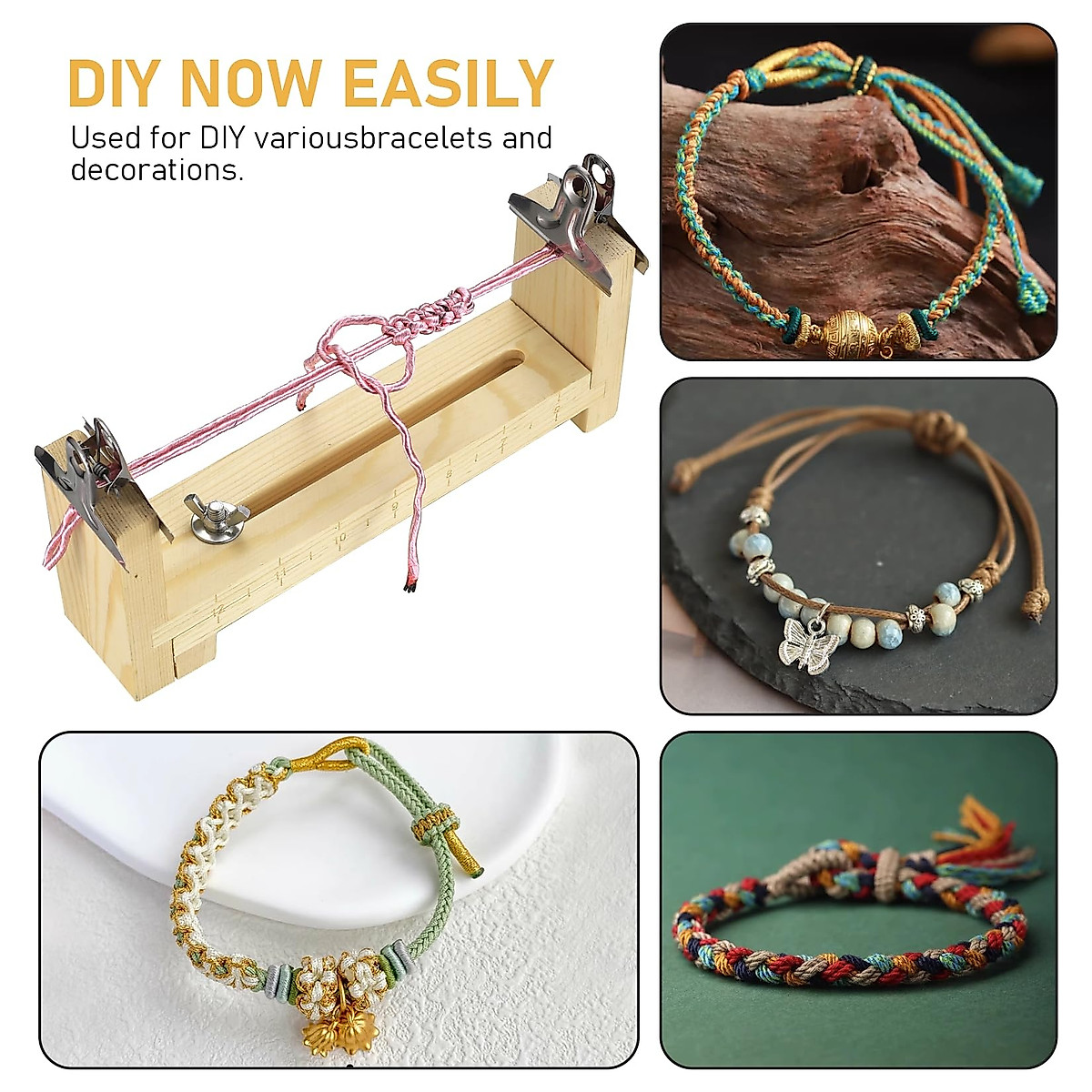 JOCAHULFX Wood Bracelet Maker Kit - U Shape Clear Scale Bracelet Jig with 2 Clamp, Paracord Jig DIY Hand Knitting Tool, Free Size Length