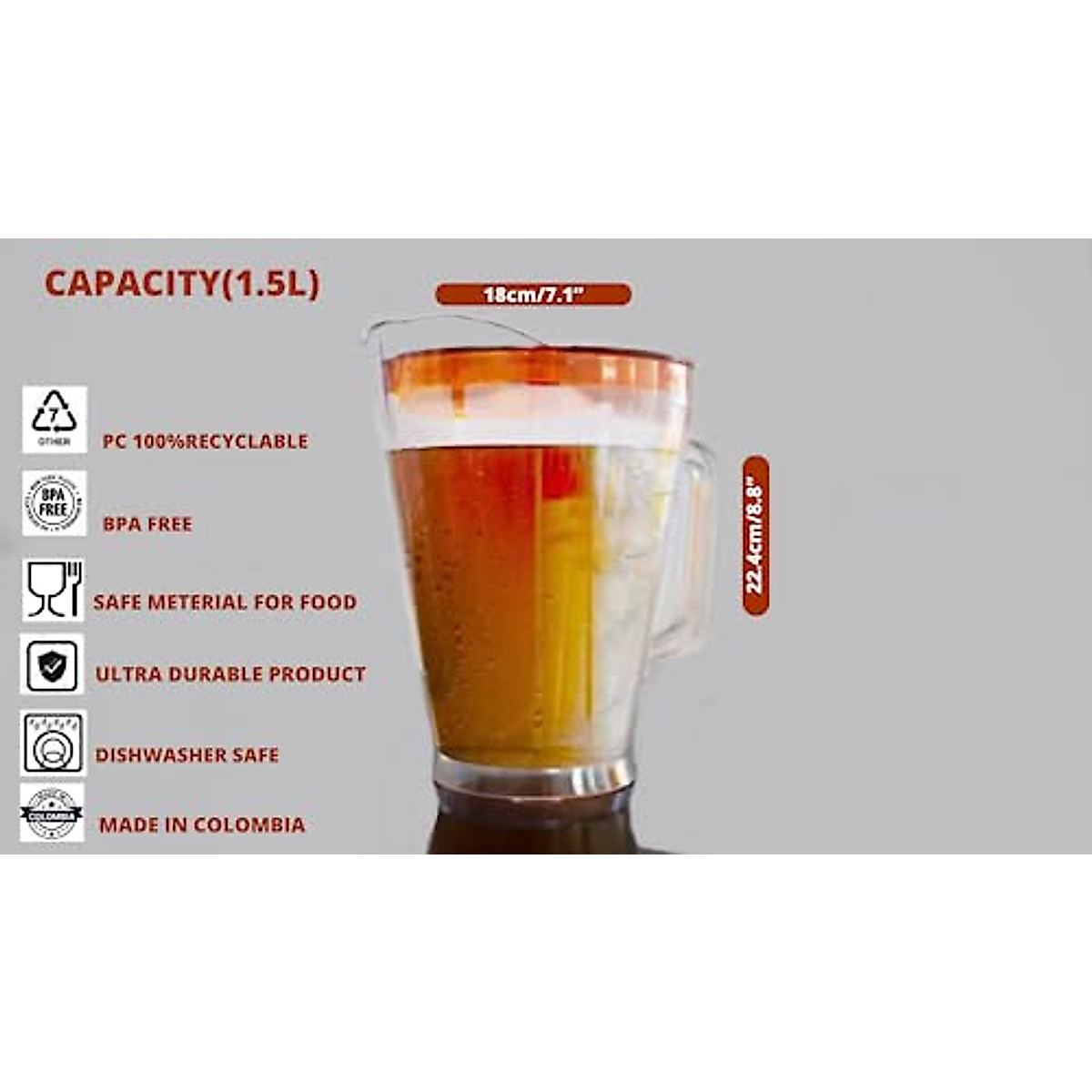 Acrylic Beer Pitcher with Ice Chamber (34 fl oz), Keep Beverages Cold. Clear Plastic Pitcher with Pour Spout Lid. BPA-Free, Shatter-Proof, Great for Water, Beer, Iced Tea, Sangria, Lemonade.