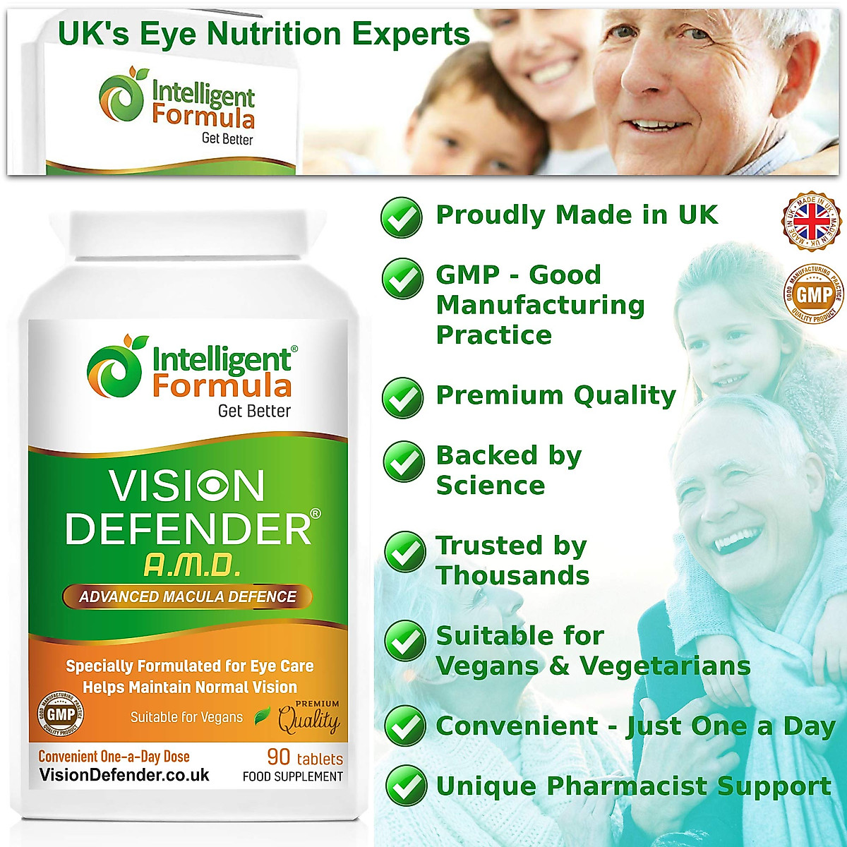 AREDS2 VISION DEFENDER AMD Supplement: Lutein, Zeaxanthin, Zinc, Vitamin E – AREDS 2 Eye Vitamins, Minerals, Nutrients for Eyes. 3 Months Supply (90 tablets) One-A-Day Vegan Eye Supplement. Made in UK