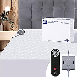 Sealy Heated Mattress Pad Queen Size, Cotton Blend Electric Bed Warmer with 10 Heat Setting Wireless Controller & 1-12 Hours Auto Shut Off, Fit Up to 17 Inch Deep Pocket, 60x80 Inch, White