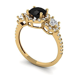 1.75ct Round Cut Halo Solitaire 3 stone Natural Black Onyx Engagement Promise Anniversary Bridal Ring 18K Yellow Gold 3.5