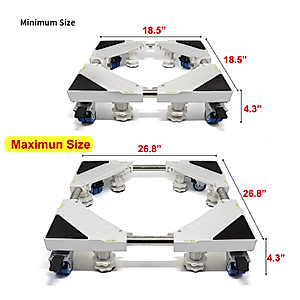 Jolitac Washing Machine Base Stand Movable Adjustable Bases for Refrigerator, 8 Strong Feet Multi-functional 4 Locking Rubber Swivel Wheels Roller Dolly for Dryer (8 feet, 4 wheels)