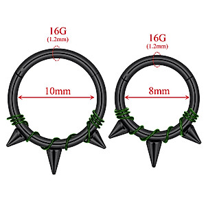 Stuppendux 2PC 16G 1.2MM Green Coil Steel Septum Clicker Ring Nose Ring Hoop Sleeper Hoop Earring Helix Rook Conch Cartilage Daith Tragus Earrings Nose Piercing Jewelry for Women Men 10mm Diameter