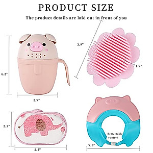 DOOBAANN Baby Bath Set,Silicone Bath Brush,Baby Shower Cap,Bath Rinse Cup,Baby Bath Sponge(Pink)