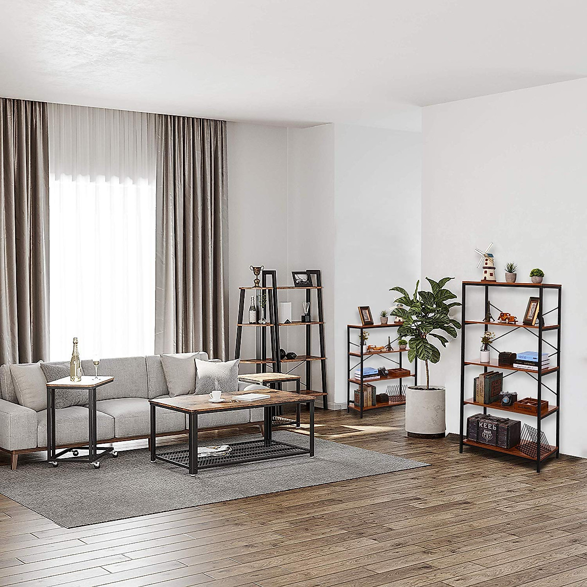 4 Shelf Bookcase, Bookshelf Industrial Style Metal and Wood Bookshelves, Open Wide Home Office Book Shelf