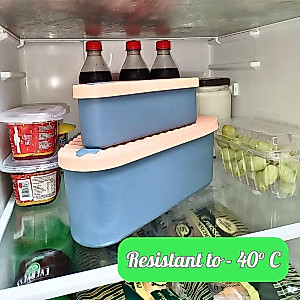 Pizza Storage Container (Big Size), Reusable Pizza and Food Silicone Storage Container, with 4 trays – Useful, Stackable Microwaveable Slice Box. Triangle shape. BPA Free (Colour Blue and Pink)