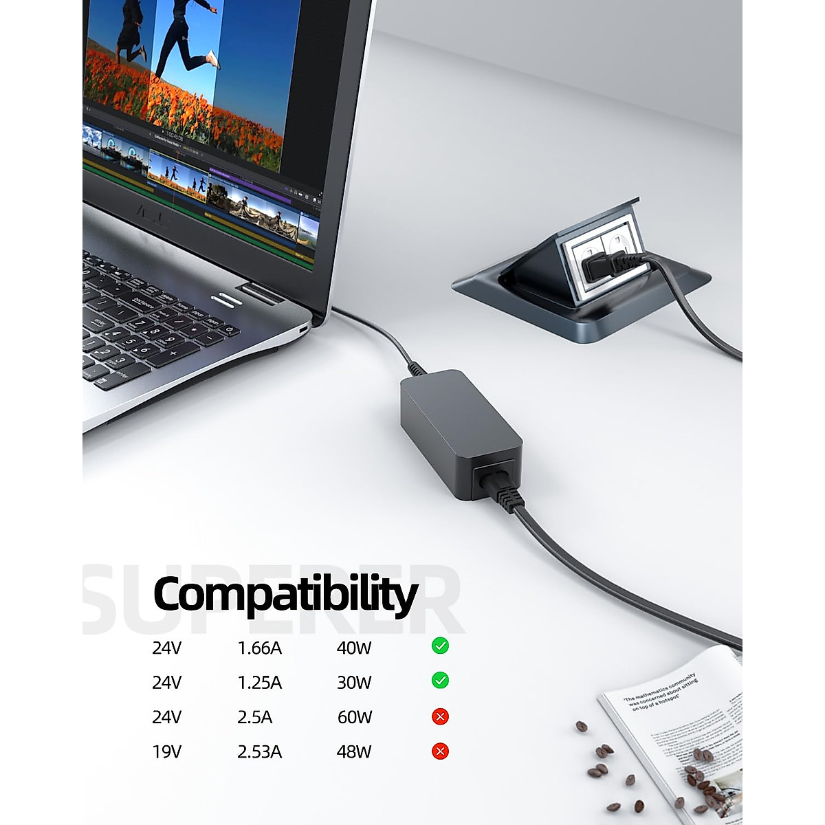 24V AC Charger Fit for Samsung HW-H550 HW-H551 HW-H570 HW-F355 HW-F350 HW-FM55 HW-F550/551 HW-F750 HW-HM55C Standard Soundbar Power Supply Adapter Cord