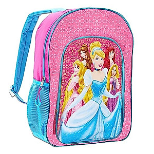 Disney Princess Backpack Set For Girls - 4 Pack Bundle With Deluxe 15" Princess School Bag, Princess Stickers, Aristocats Bookmark, Castle Door Hanger, and More | Princess School Supplies For Kids