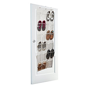 Vinyl Over The Door Shoe Organizer with 24 Reinforced Pockets. Organize Your Shoes with This Shoe Rack Over The Door Organizer and Save Space. Hang on Standard Doors with 3 Steel Over The Door Hooks.