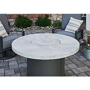 Outdoor GreatRoom Co Propane Fire Pit Table - Beacon Gas Fire Pits for Outside Patio - 48 Inch Round Concrete Firepit Fire Table with Matching Tabletop Cover, Powder-Coated Metal Base - White/Grey