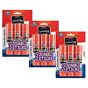 Elmers E579 Jumbo Disappearing Purple School Glue Stick, 1.4 Ounce, 3 Packs of 3 Sticks, 9 Sticks Total