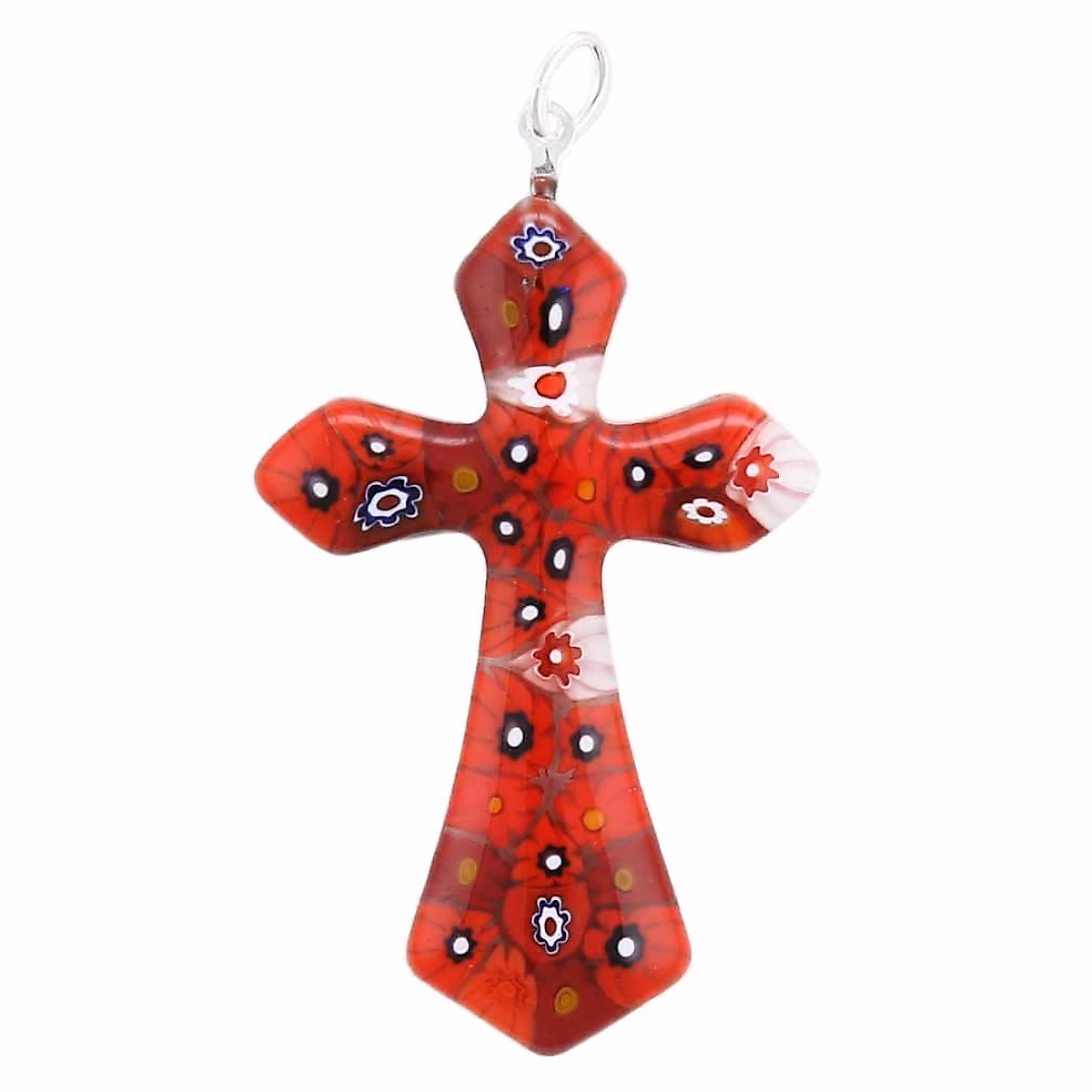 GlassOfVenice Murano Glass Red Millefiori Elegant Cross Pendant