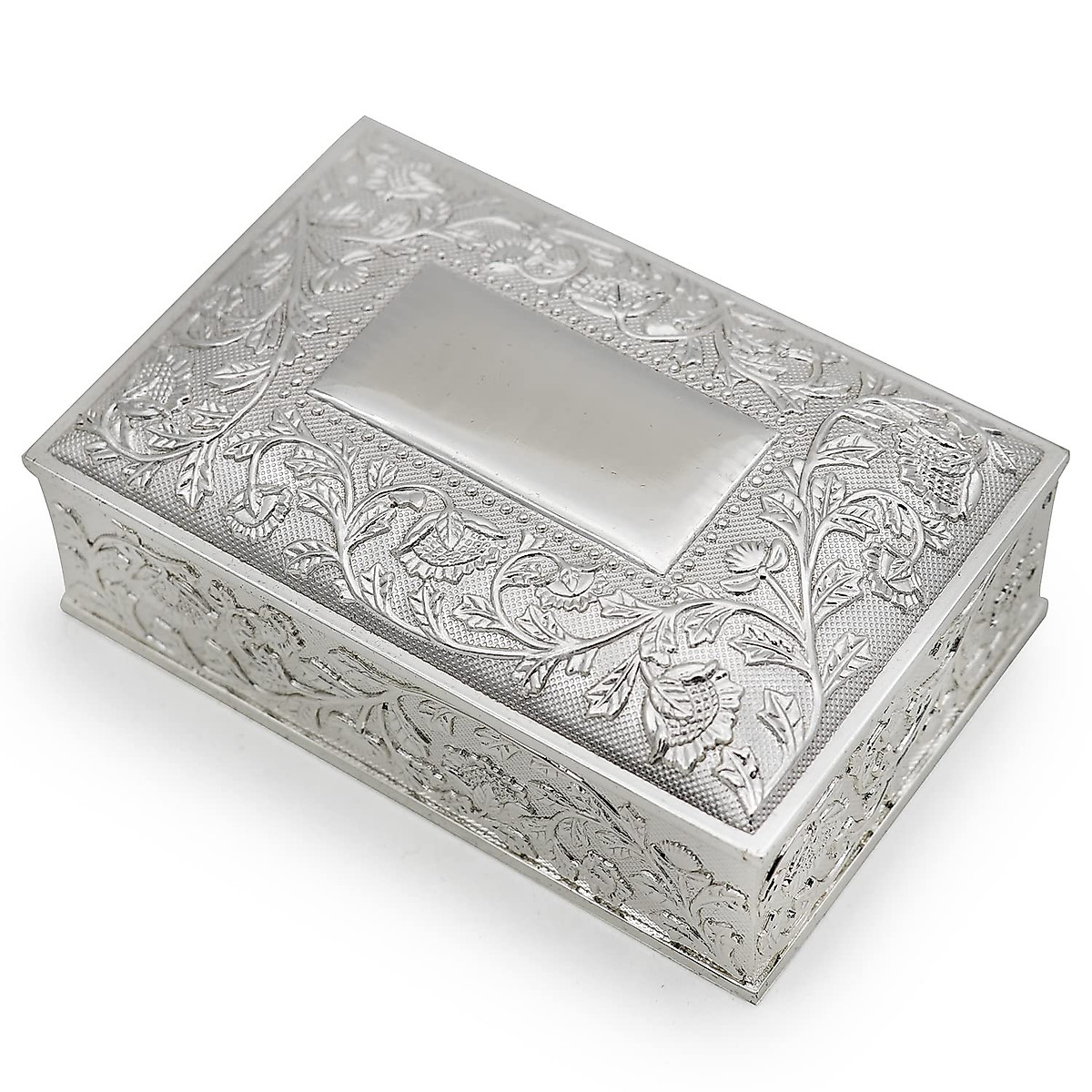 Hsiwto Small Rectangle Vintage Metal Jewelry Box Trinket Gift Chest Ring Case for Girls Ladies Women, Silver