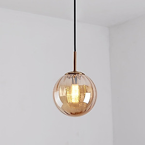 SCTOU Mid Century Modern Ceiling Light Blown Amber Industrial Retro Light Farmhouse Chandelier 3 Lights Gold Glass Globe Pendant Light for Dining Room Kitchen Island Bedroom Bar