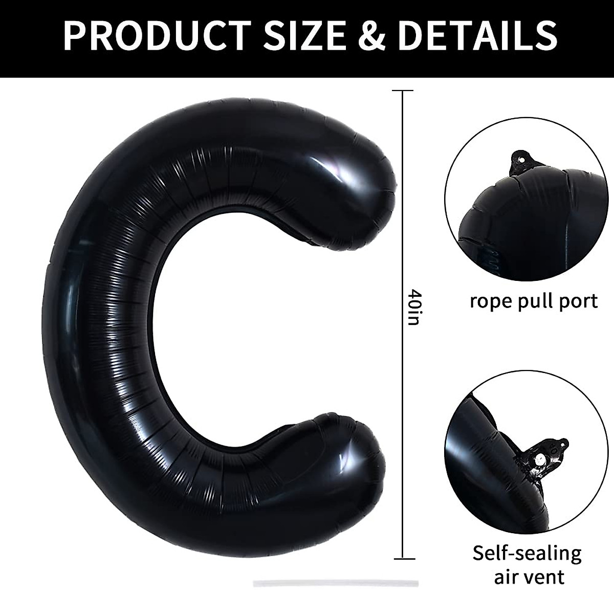 TONIFUL 40 Inch Large Black C Letter Balloons Jumbo Helium Balloons,Foil Mylar Big Alphabet Balloons for Birthday Party Anniversary Supplies Decorations