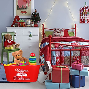 LSM Christmas Sentiment Oval Buckets, Plastic Basket with Handles Decorative Storage Drink Cooler Party Beverages Candies Vegetable Toys Bucket for Kitchen & Cabinet Organizer Set of 2 with Oggetto