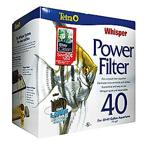 Tetra Whisper Power Filter for Aquariums, 3 Filters in 1, Up to 40-Gallons