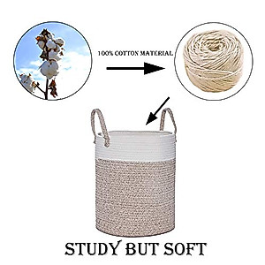 Woven Cotton Rope Basket, Tall Laundry Blanket Storage Basket with Built-in Sturdy Handles, Baby Nursery Bin for Home Decor and Organizing