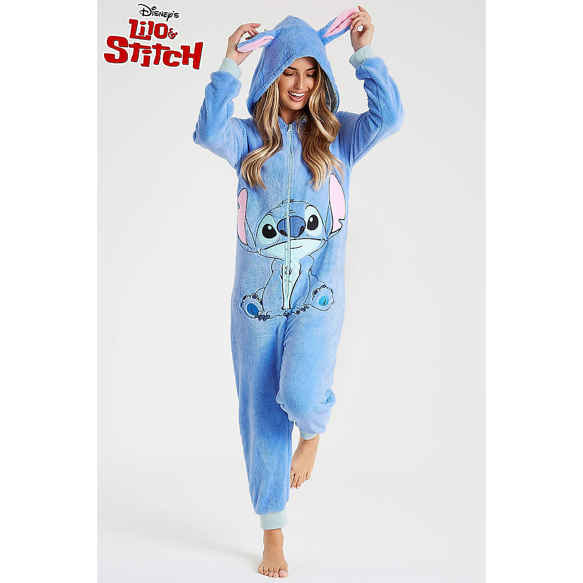 Disney Onesies for Women, Fluffy Stitch Onesie Pyjamas, Stitch Gifts (Blue Stitch, L)