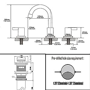 Widespread Bathroom Sink Faucet, 3 Hole 8 Inch Chrome Finish, Utility/Lavatory Modern Faucet with Pop Up Drain by Phiestina, WF015-1-C