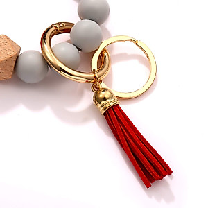 boderier Silicone Bracelet Keychain Key Ring Elastic Silicone Bead Wristlet Keychain Bracelet Bangle Portable House Car Keys Ring Holder with Tassel (Red)